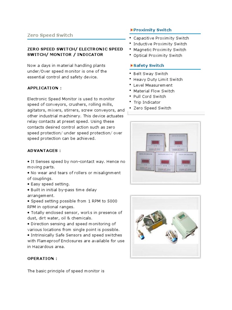 Zero Speed Switch | PDF | Switch | Relay