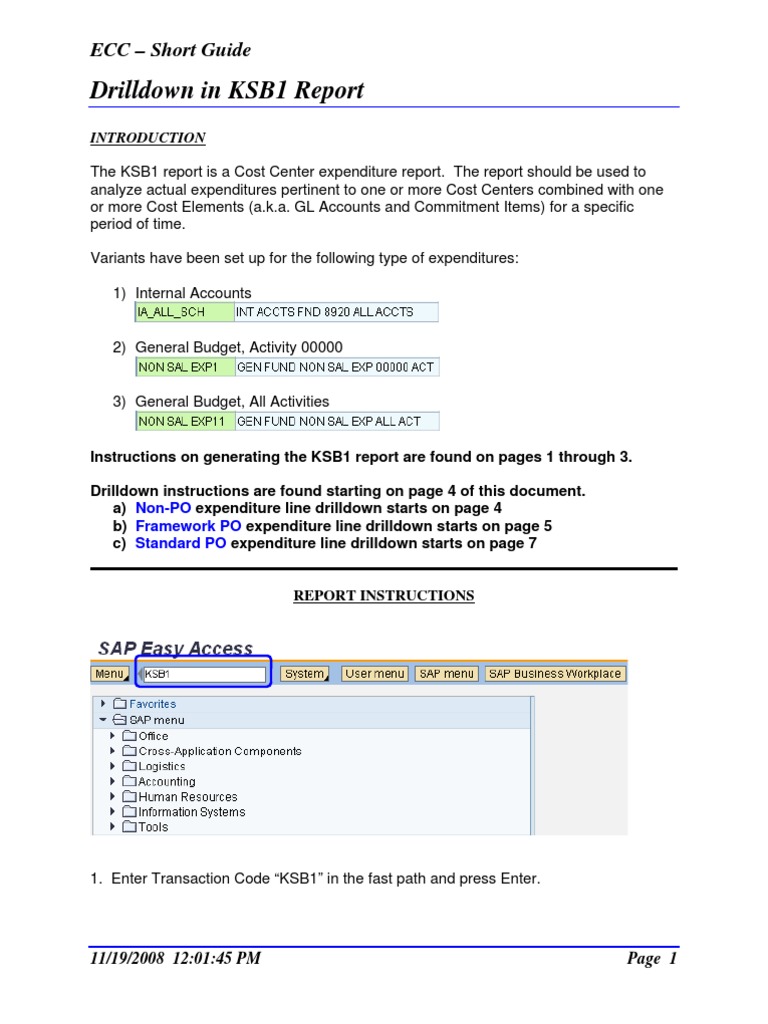 KSB1 Report Drilldown Guide | PDF | Software | Computing