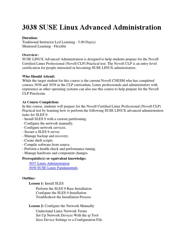 Advanced SUSE Linux Administration Certification Prep | PDF | Linux ...