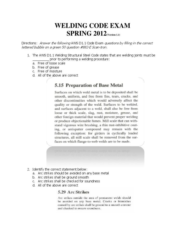 Welding Code Exam Version D1.1 | PDF | Welding | Construction