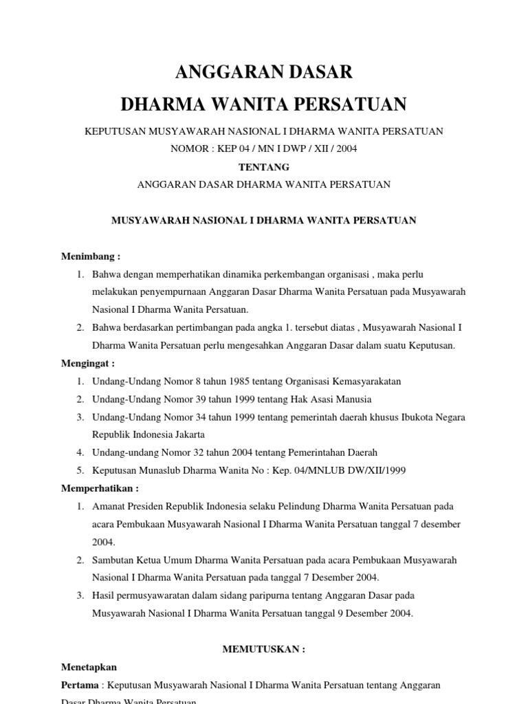 Anggaran Dasar Dharma Wanita Persatuan | PDF | Hukum