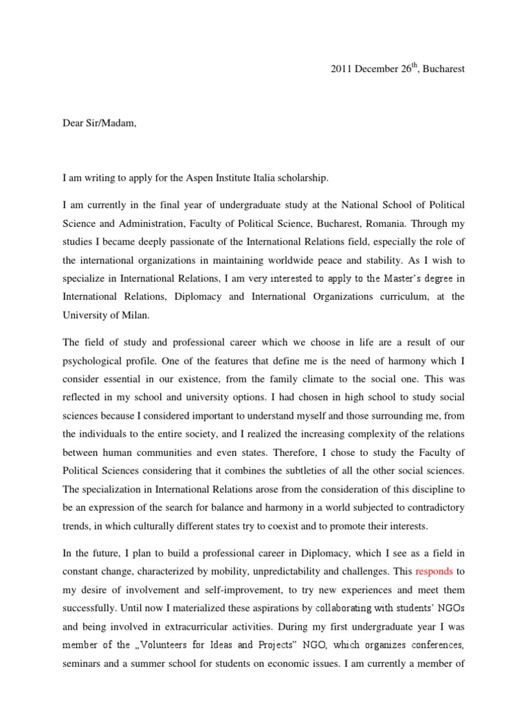Model Motivation Letter | PDF | University | International Relations