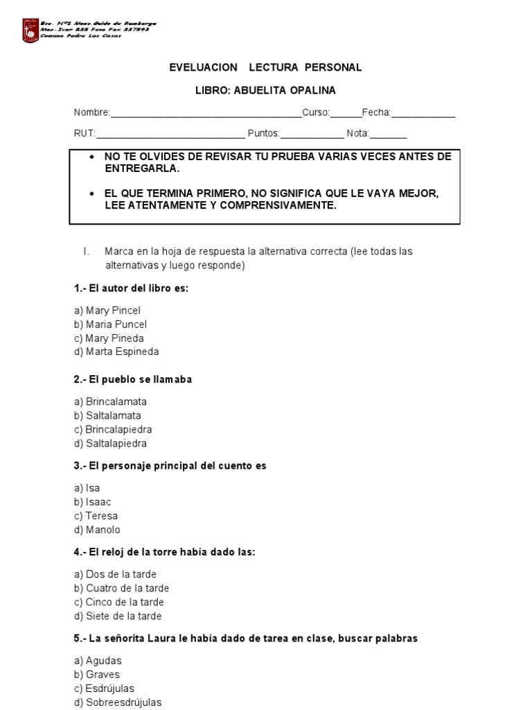 Prueba Abuela Opalina | PDF | Ocio
