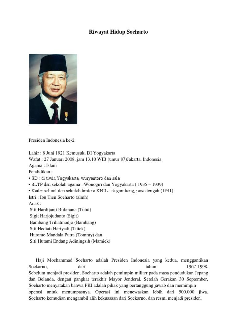 Biografi Singkat Soeharto, Presiden Kedua | PDF