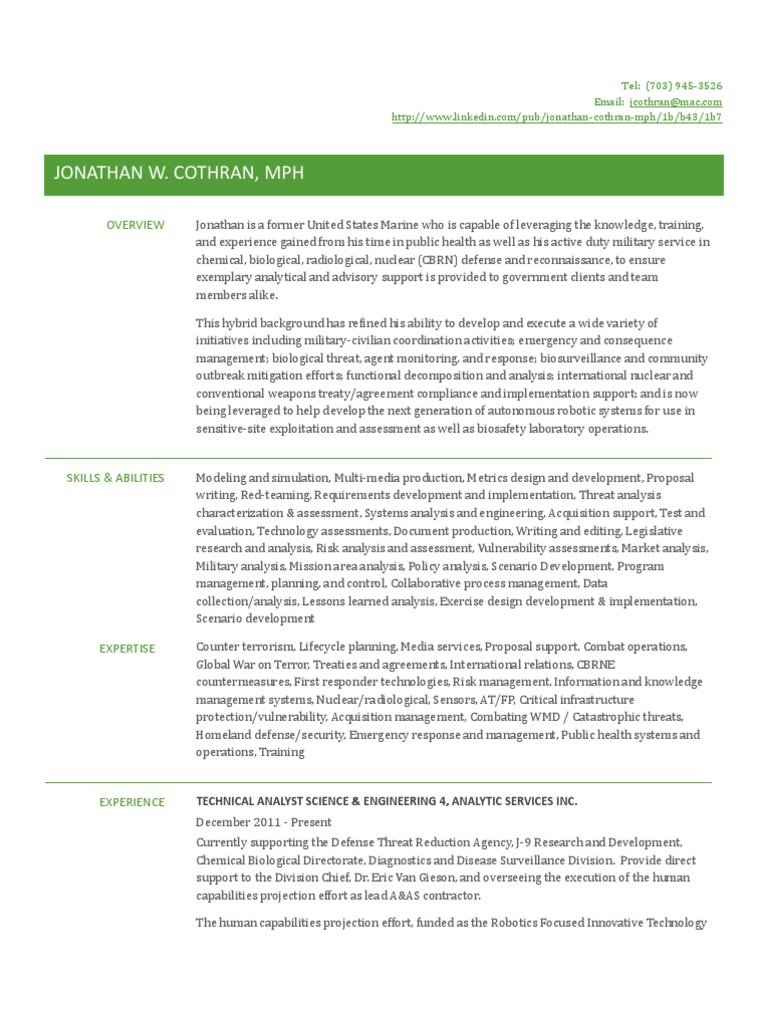 Final Green Updated Resume 112012JC | PDF | Cbrn Defense | United ...