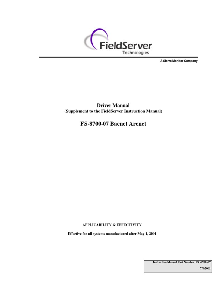 FS-8700-07 Bacnet Arcnet: Driver Manual | PDF | Device Driver | Array ...