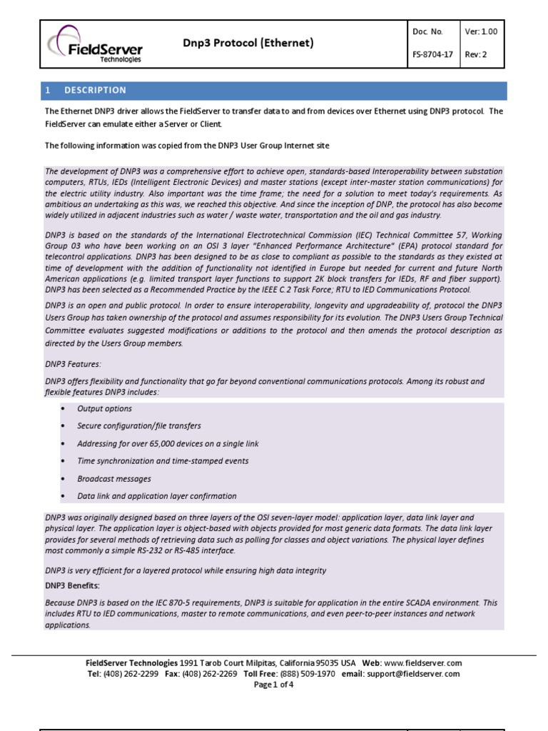 FST Dfs Dnp3 Ethernet | PDF | Communications Protocols | Osi Model