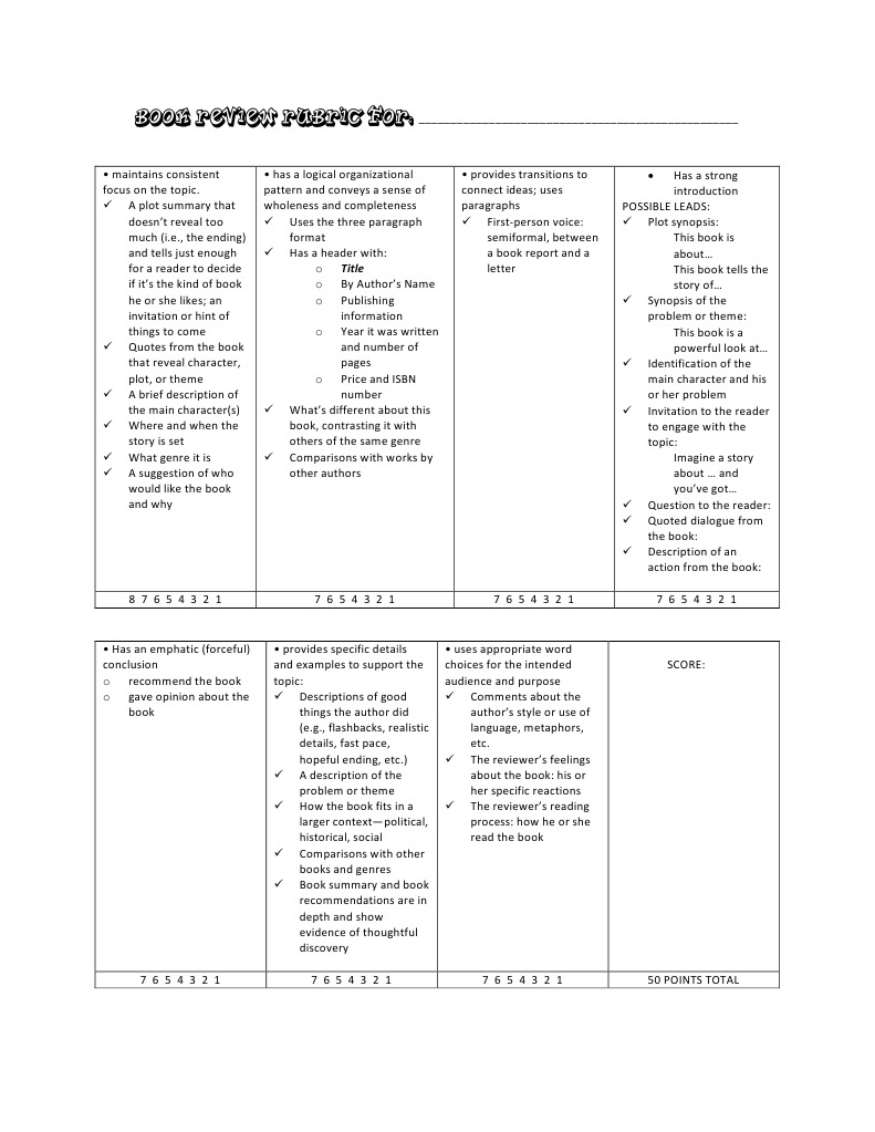 Book Review Rubric | PDF | Science & Mathematics | General Fiction