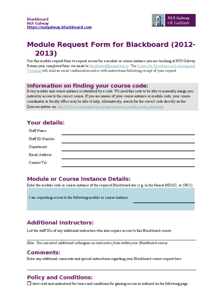 Module Request Form For Blackboard (2012-2013) : Information On Finding ...