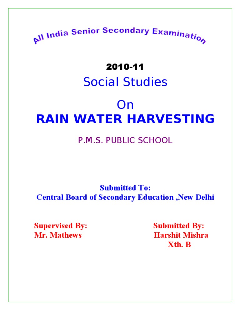 Rain Water Harvesting Project Report | PDF | History
