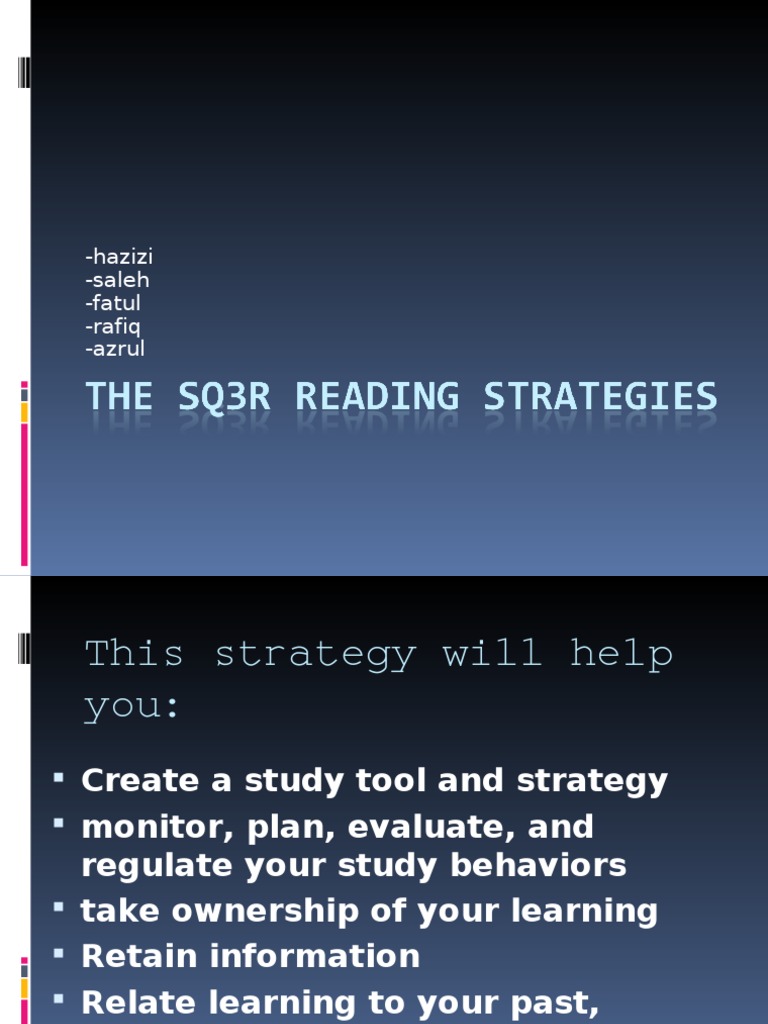 The Sq3r Reading Strategies | PDF | Reading Comprehension | Applied Psychology
