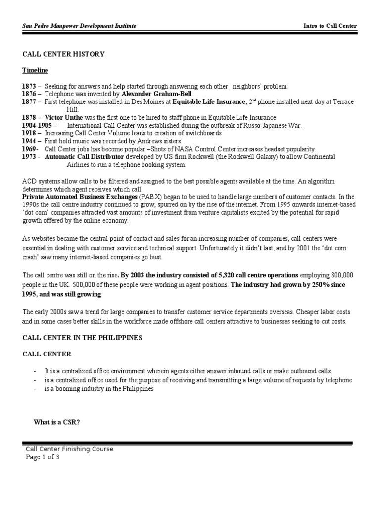 Handout - Intro To Call Center | PDF | Call Centre | Outsourcing