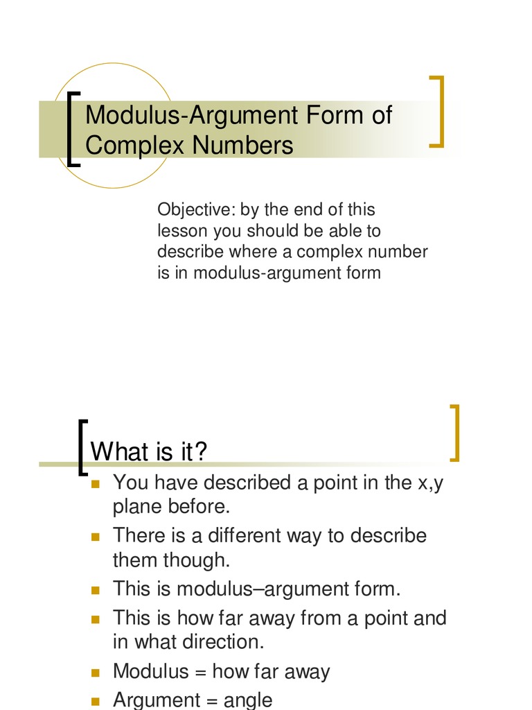5 Modulus-Argument Form of Complex Numbers | PDF