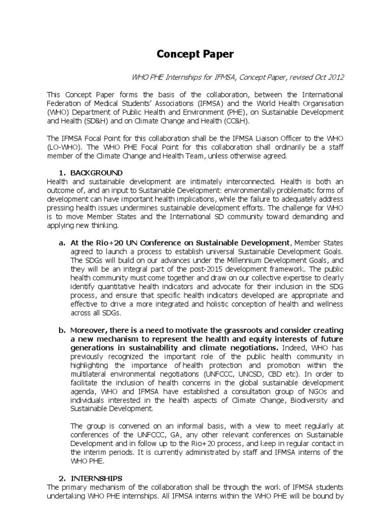WHO PHE Internship 2013 - Concept Note FINAL | PDF | Sustainability ...