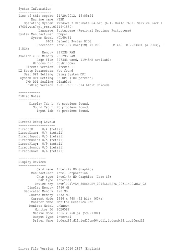 System Info and DxDiag Report | PDF | Computer Data | Software
