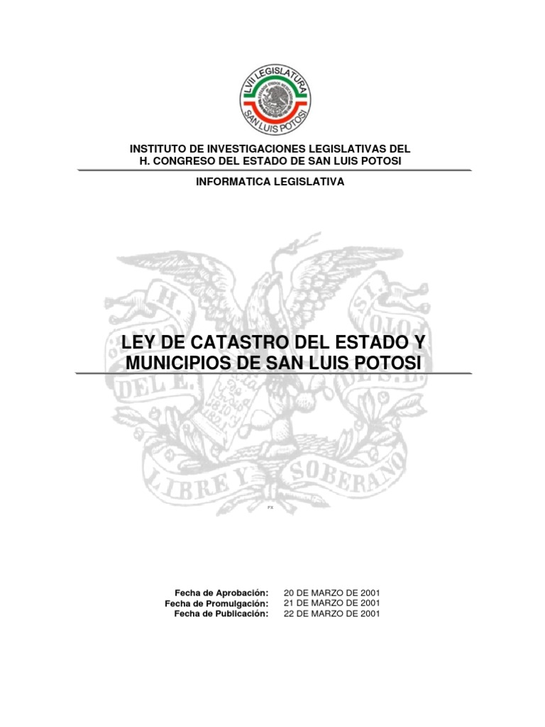 Ley de Catastro en San Luis Potosí | PDF | Propiedad | Estado (política)