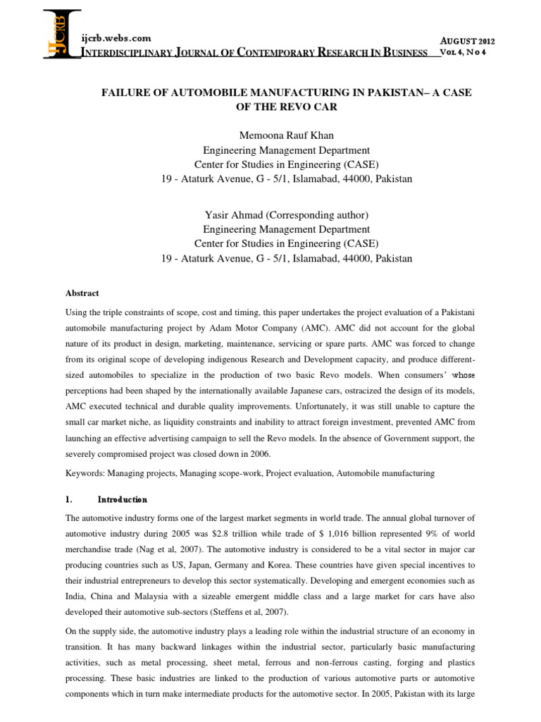 Failure of Automobile Manufacturing in Pakistan | PDF | Car | Evaluation
