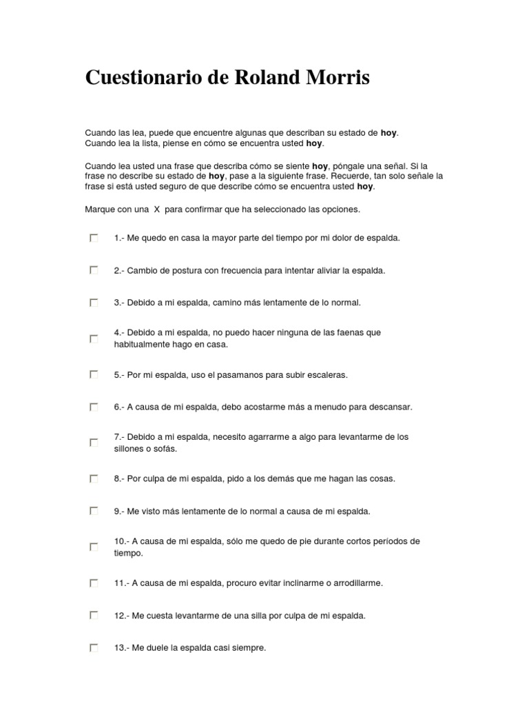 Cuestionario de Roland Morris | PDF