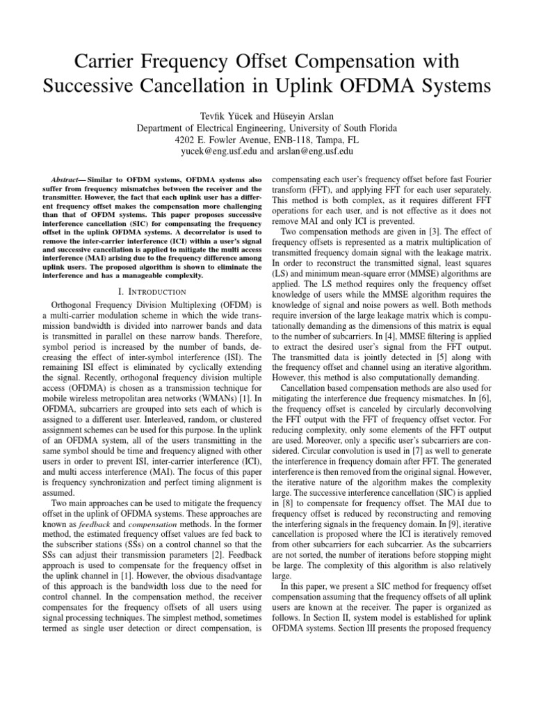 Compensating For Carrier Frequency Offset In Uplink Ofdma Systems Using Successive Interference