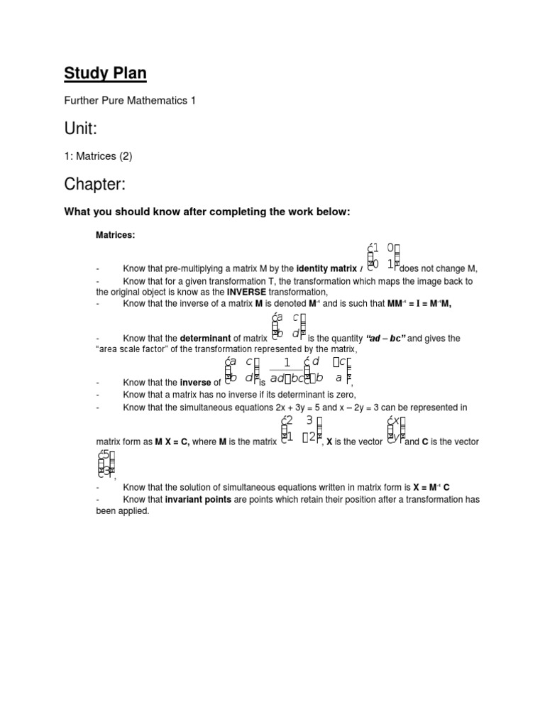 Further Pure Mathematics: Matrices Guide | PDF | Teaching Methods ...