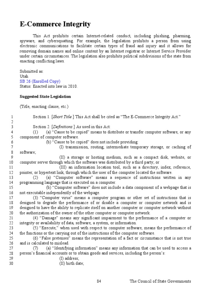 E-Commerce Integrity Act Overview | PDF | Internet Protocol Suite | Spyware
