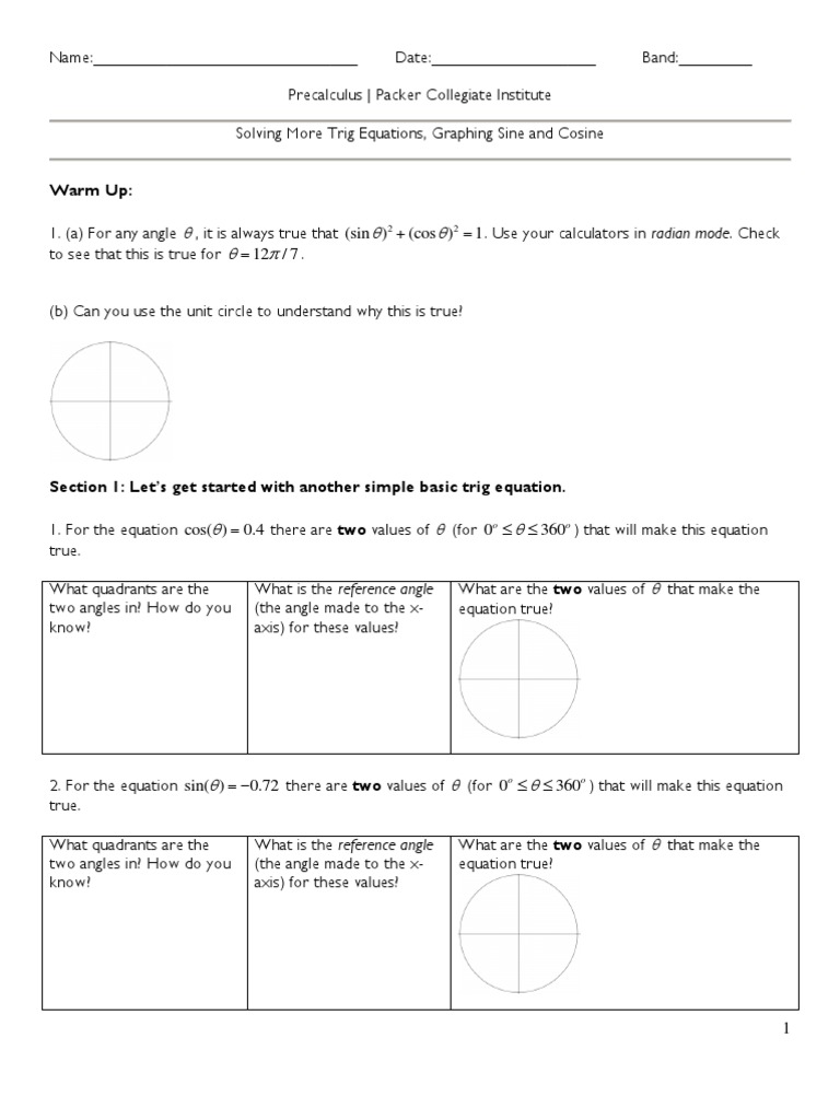 Precalculus Trig Equations Guide | PDF | Trigonometric Functions | Sine