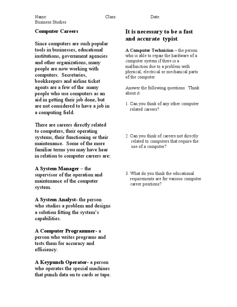 Overview of Computer Careers | PDF | Career & Growth | Computers