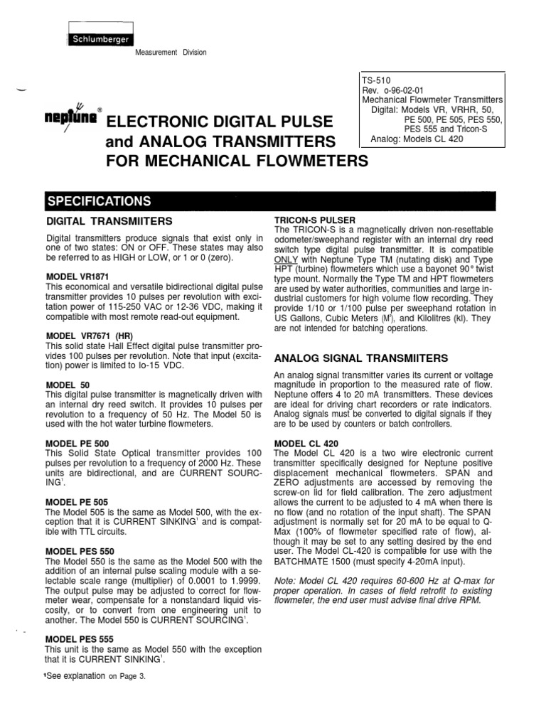 Actaris Transmitters Spec | PDF | Flow Measurement | Transmitter