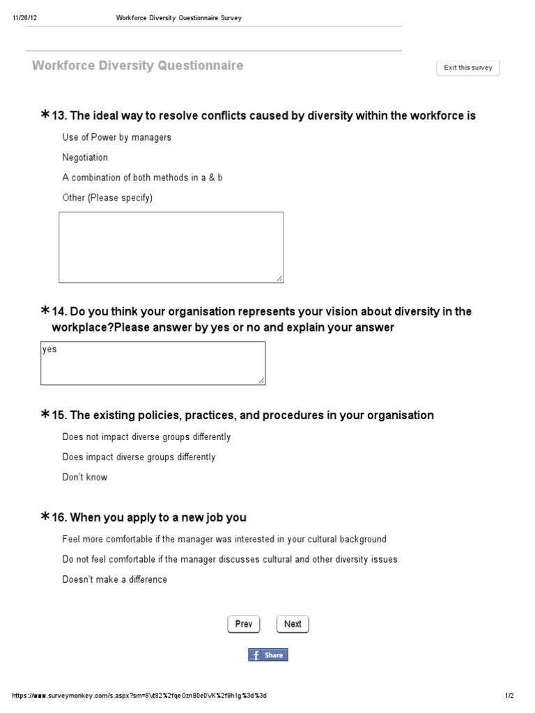 Workforce Diversity Questionnaire Survey 3 | PDF
