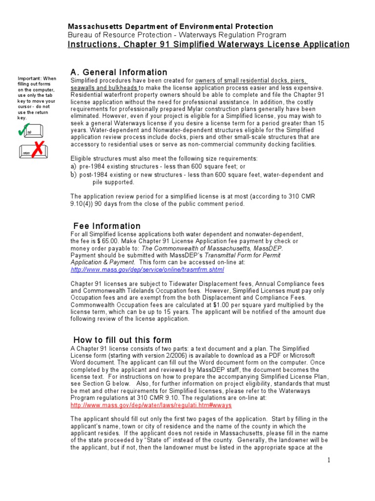 Instructions, Cha P Ter 91 Sim P Lified Waterways License A PP Lication ...