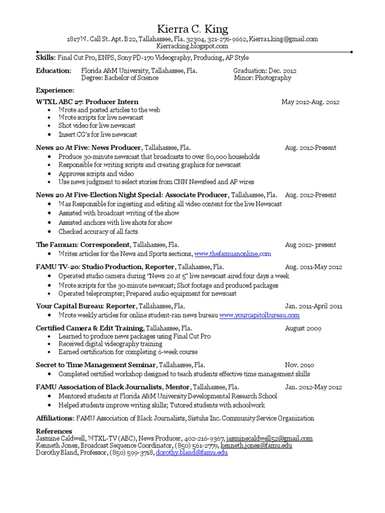Kierra King Resume | PDF | News Broadcasting | Florida