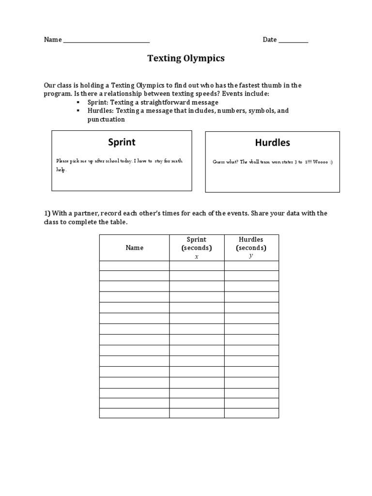 Scatter Plots - Texting Olympics | PDF | Applied Mathematics | Teaching ...