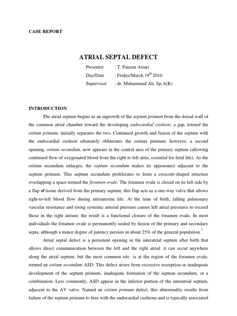 Case Report Asd | PDF | Atrium (Heart) | Cardiology