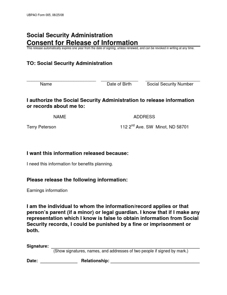 SSA Consent Form for Information Release | PDF | Virtue | Government ...