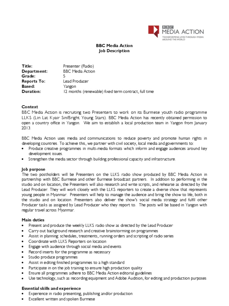 BBC Job Vacancy - Presenter - Producer (Radio) | PDF | Competence ...