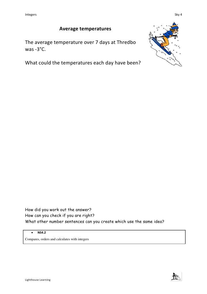 Average Temperatures with Integers | PDF | Language Arts & Discipline