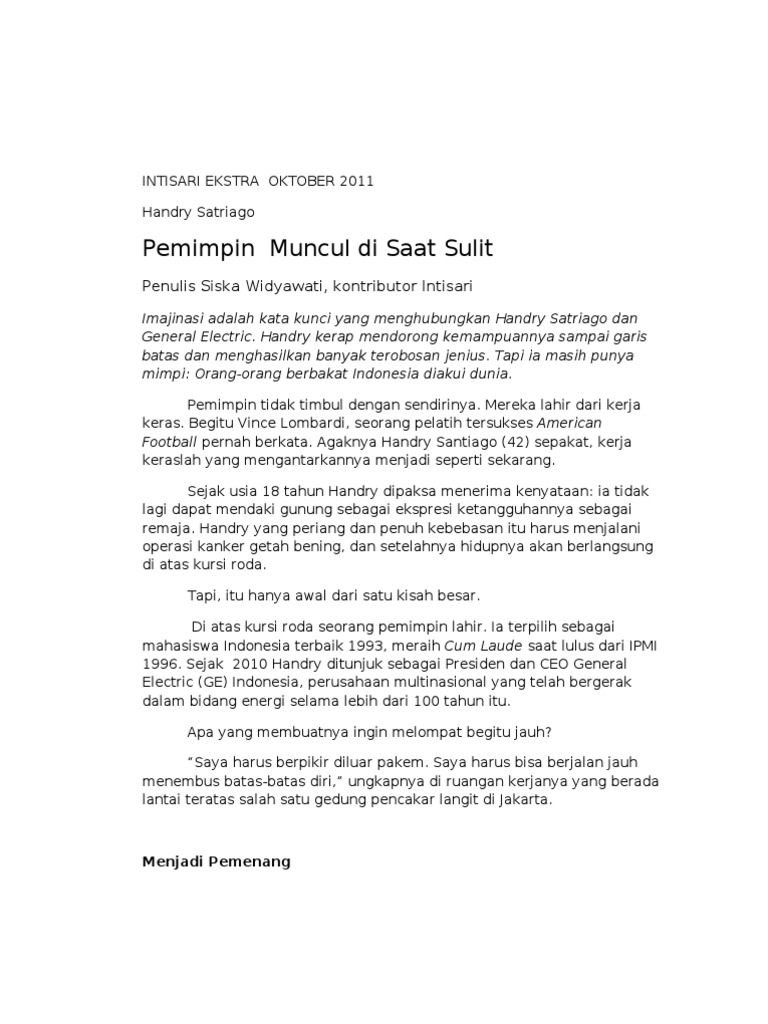 Handry Satriago CEO GE Indonesia Profiler | PDF