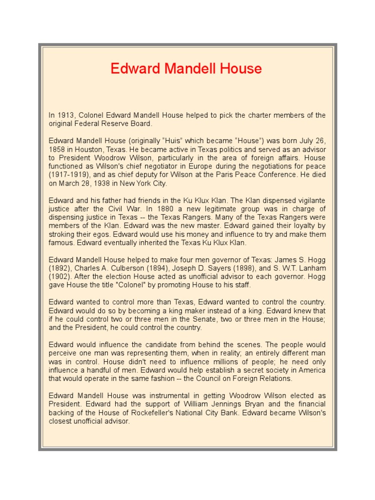 Edward Mandell House | PDF | Government | Economies