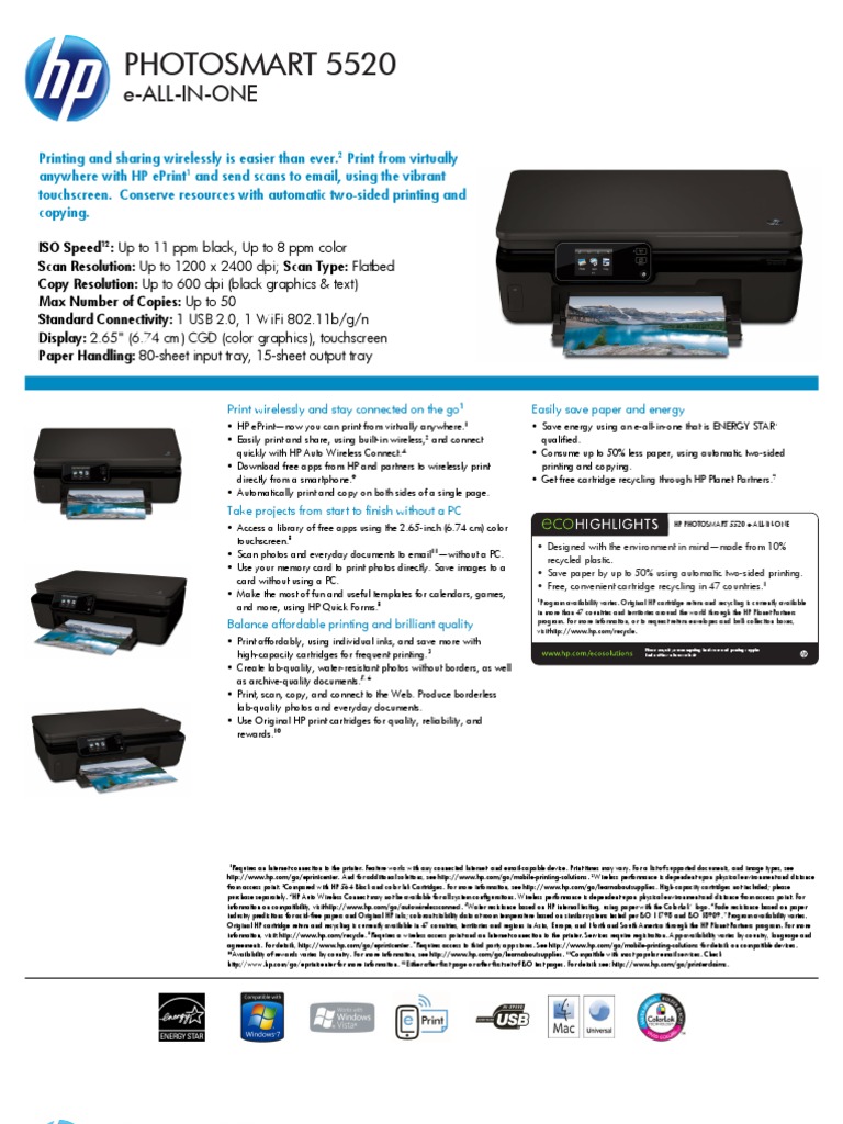 Photosmart 5520: e-ALL-IN-ONE | PDF | Printer (Computing) | Image Scanner
