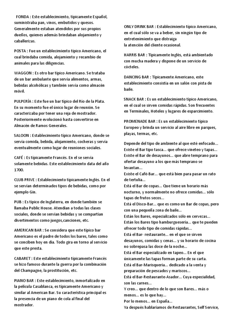 Tipos de Bar | PDF | Bar | Hotel