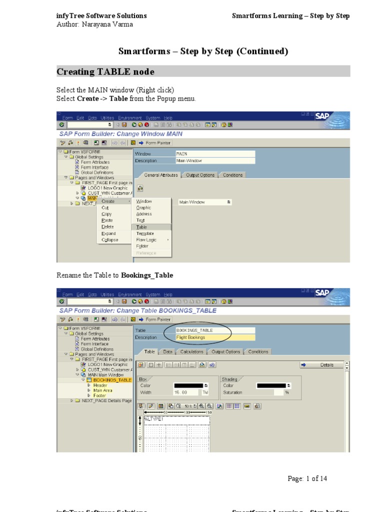 Smartforms - Step by Step (Continued) Creating TABLE Node: Author: Narayana Varma | PDF ...