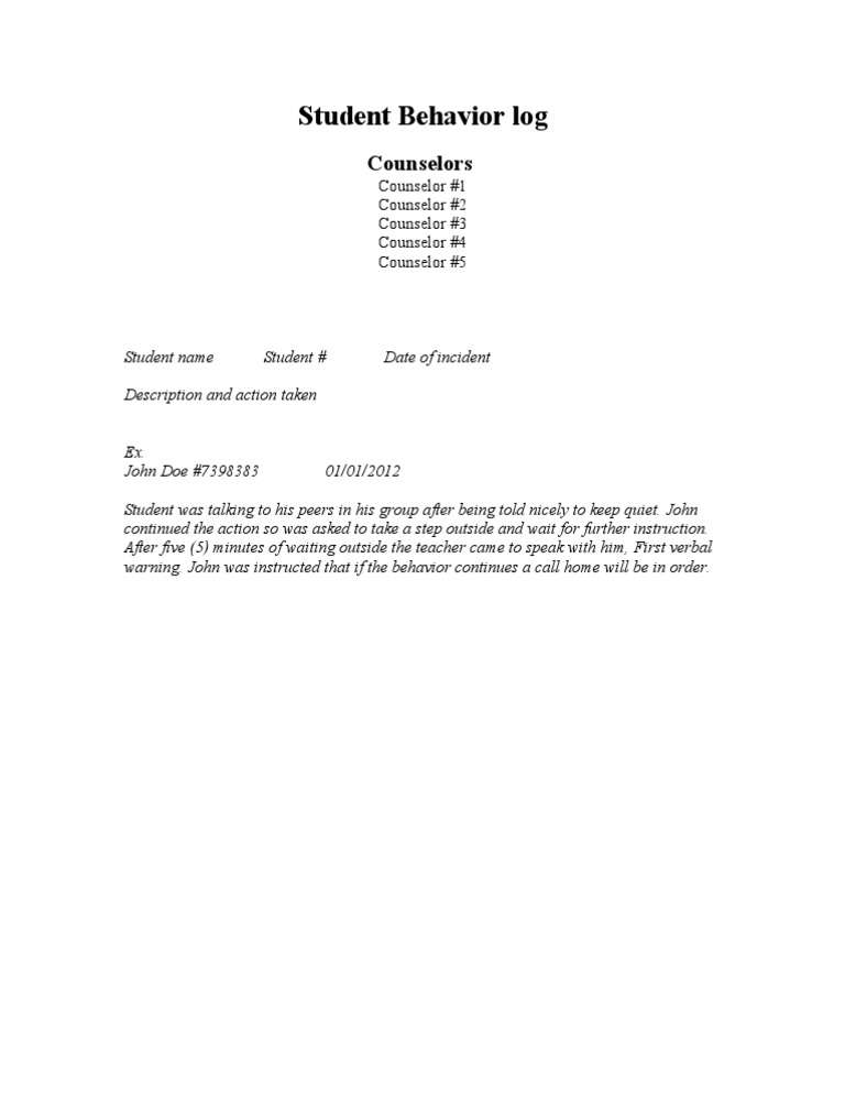 Student Behavior Log | PDF