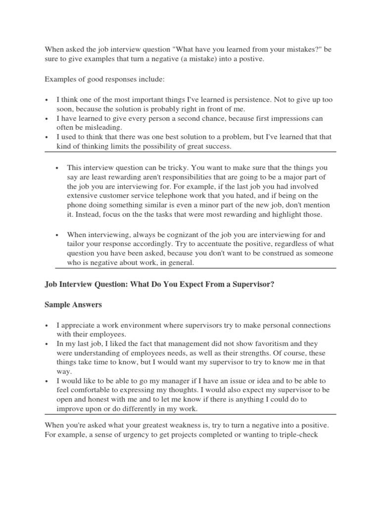 Job Interview Question: What Do You Expect From A Supervisor? Sample ...