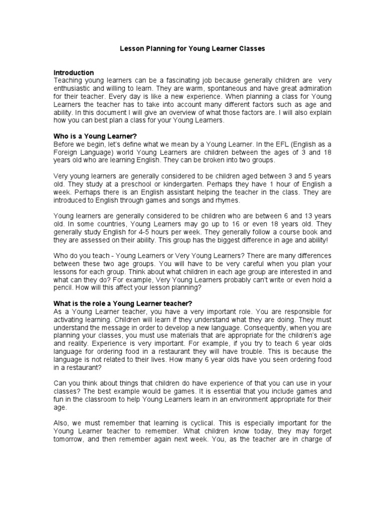Lesson Planning for Young Learners | PDF | English As A Second Or ...