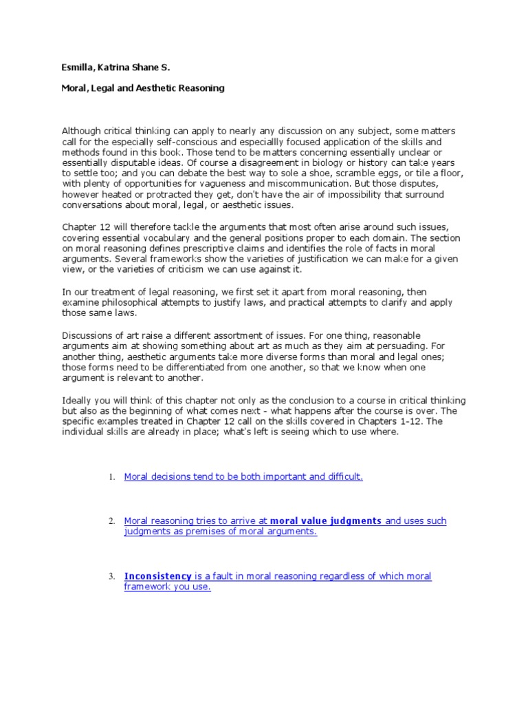 Moral, Aesthetic Legal Reasoning | PDF | Argument | Utilitarianism