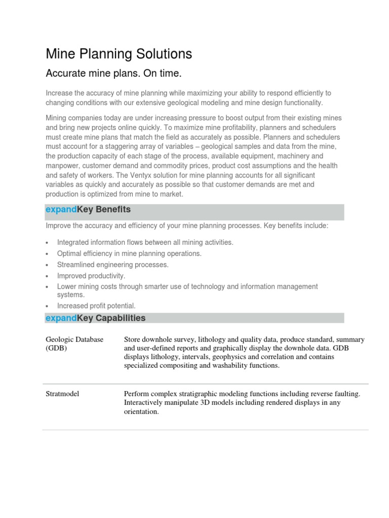 Mine Planning Solutions: Accurate Mine Plans. On Time | PDF | Assay ...