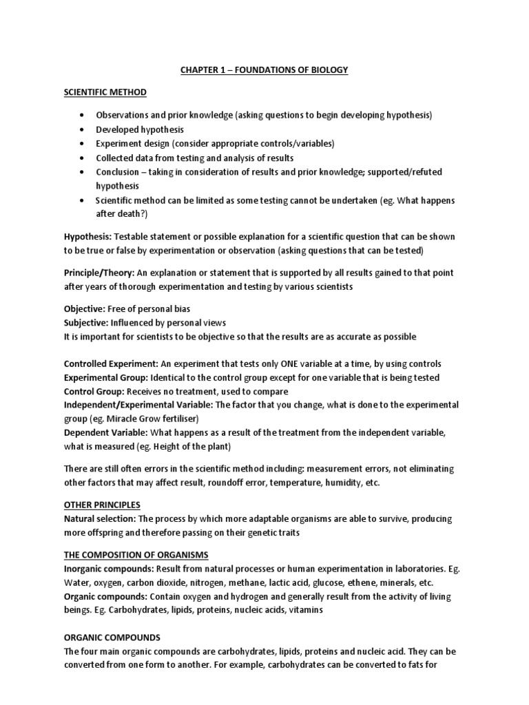 Chapter 1 - Foundations of Biology Revision | PDF | Experiment ...