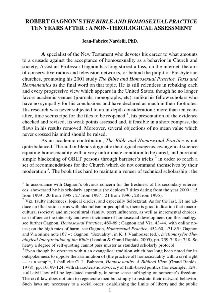 Nardelli Robert Gagnons The Bible and Homosexual Practice Ten Years ...