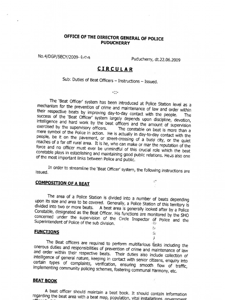 Duties of Beat Officer | PDF | Police | Constable