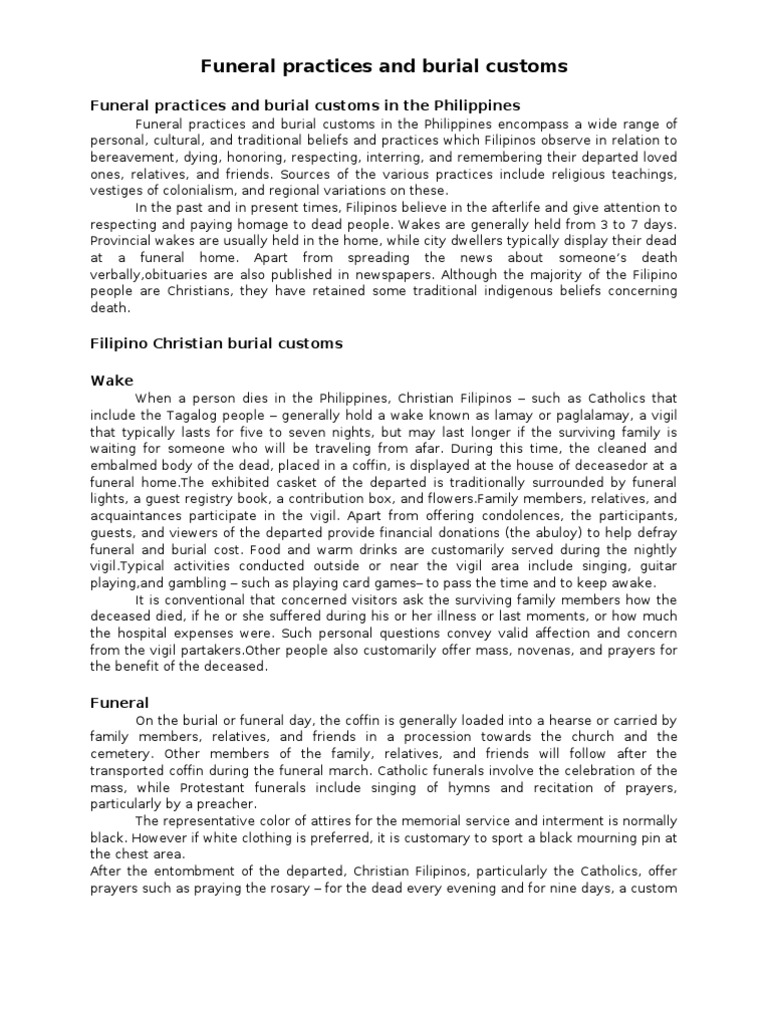 Funeral Practices and Burial Customs | PDF | Funeral | Cultural ...